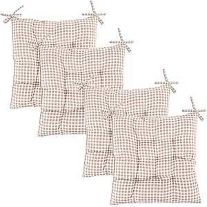 Chair Cushions for Dining Chairs Set of 4 - Thin Office Chair Cushion, Chair Pads for Dining Chairs, Dining Room Chair Cushions, Kitchen Chair Cushions Set of 4 (Khaki, 4), 15x15 Inches