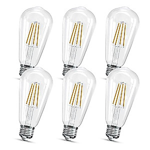 Jensense Edison Bulb E26 LED Bulb 40 Watt Equivalent Dimmable Light Bulbs Soft Warm White 2700K 4W 450 Lumens 90Ra LED Filament Clear Glass, 6 Pack
