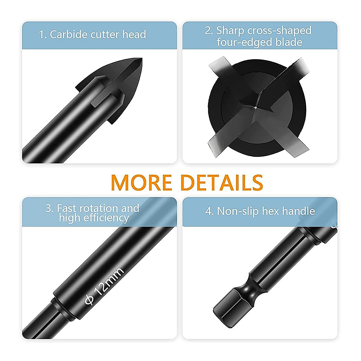 Glass Concrete Drill Bit Cross Hex Tile Ceramic Drill Bits Cemented Carbide Drilling Tool Hole Opener for Wall,5PCS 3MM
