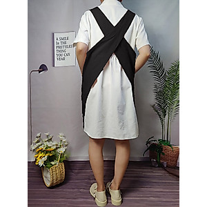 Cotton Cross Back Aprons Solid Color Cooking Kitchen Garden Smock for Women Girls with Pockets (Black, 37Wx 32L)