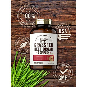 Carlyle Grass Fed Beef Organ Complex | 200 Capsules | Pasture Raised, Grain Free Supplement | with Desiccated Liver, Kidney, Pancreas, Heart, Spleen | Non-GMO, Gluten Free | by Herbage Farmstead