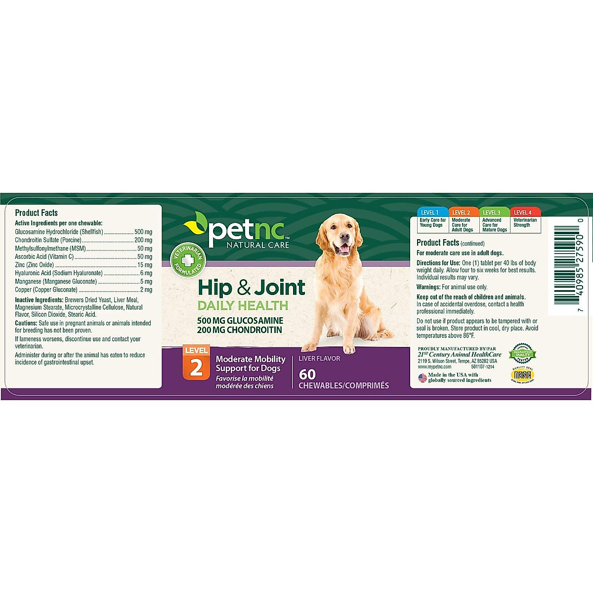 PetNC Natural Care Hip and Joint Health Moderate Chewables for Dogs, 60 Count