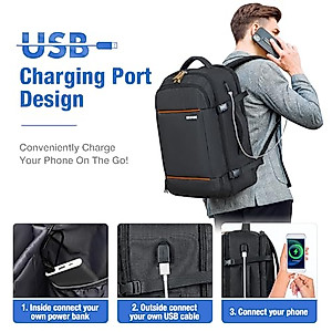 Lekeinchi Carry On Backpack for Airlines - 32L Large Travel Backpack with Shoe Compartment - 17 Inch Laptop Backpack with 6 Packing Cubes for Men for Business Trip, Black