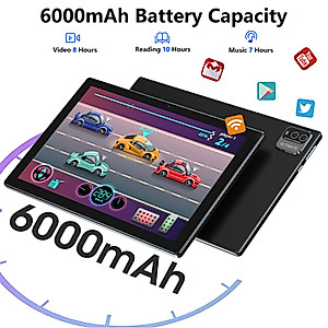 6GB RAM+128GB ROM Android Tablet, 10 Inch 2 in 1 Tablets with Keyboard Mouse Case Stylus, 2.4G/5G Wifi6 BT 5.0, 2.0Ghz Quad-core Computer Tablet, 1280*800 HD Touch Screen, 8MP Camera, 6000mAh Battery