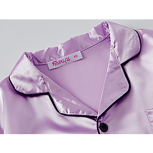Topgal Little & Big Girls Pajama Set Size 8 - Lilac Satin Silky Cute Summer Short Sleeve & Pants Outfit