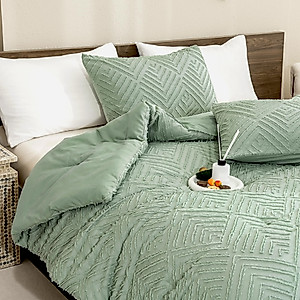 Andency Full Comforter Sets Sage Green, Boho Lightweight and Fluffy Bedding Set for Full Bed, 3 Pieces Tufted Farmhouse Design for All Seasons (79x90Inches, 1 Comforter and 2 Pillow Shams)