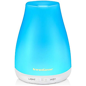 InnoGear Essential Oil Diffuser, Upgraded Diffusers for Essential Oils Aromatherapy Diffuser Cool Mist Humidifier with 7 Colors Lights 2 Mist Mode Waterless Auto Off for Home Office Room, Basic White