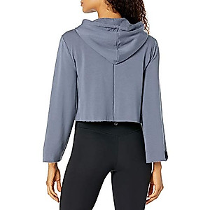 Core 10 Women's Cloud Soft Fleece Cropped Length Bell Sleeve Yoga Hoodie Sweatshirt, Light Denim Blue, Medium