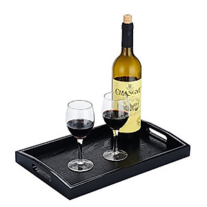 JPCRAFT Rectangle Wooden Serving Tray Breakfast Tray with Handles, Black, 14 by 9-Inch