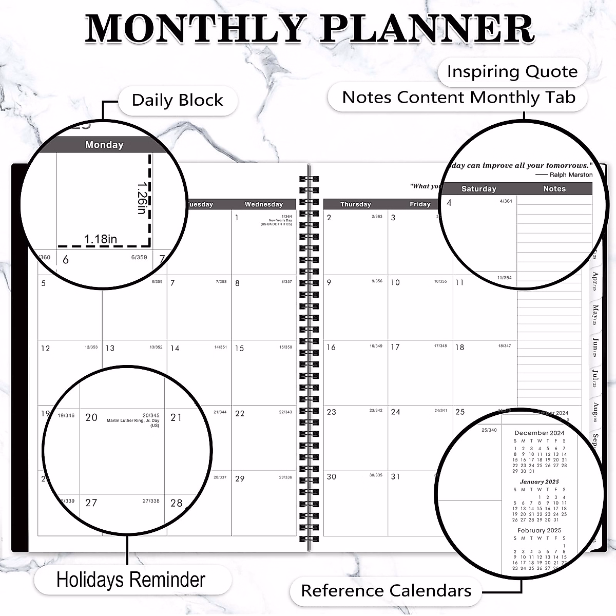 Monthly Planner 2023-2024 - 24 Months Planner, 9'' x 11'', January 2023 - December 2024, Calendar Planner with Tabs and Ample Writing Blocks, Good for Home and School Planning