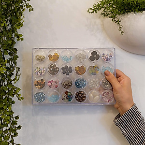 Everything Mary Large Plastic Bead Storage Case with 24 Removable & Stackable Jars- Clear Pink Organizer Storage for Large, Small, Mini, & Tiny Beads - Plastic Snap Case for Jewelry & Crafts