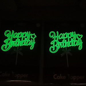 Glow Party Neon Birthday Cake Toppers Happy Birthday Cake Topper 3D Green Cake Decorations
