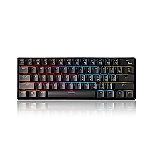DGG YK600 RGB Wired and Wireless Dual Mode 60% Compact Mechanical Keyboard,61 Keys Mini Gaming Office Blue Switches Keyboard with 1850mA Rechargeable Battery for Windows/MacOS/Android System, Black