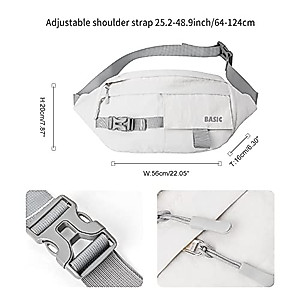 Large Fanny Pack for Women Men,Waterproof Waist Bag Pack with Adjustable Strap for Travel Sports Hiking Running,Military Plus Size Fanny Packs,White