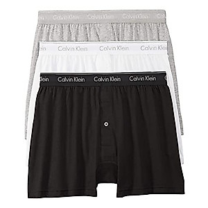 Calvin Klein Men's Cotton Classics 3-Pack Knit Boxer, Black, Grey Heather, White, M