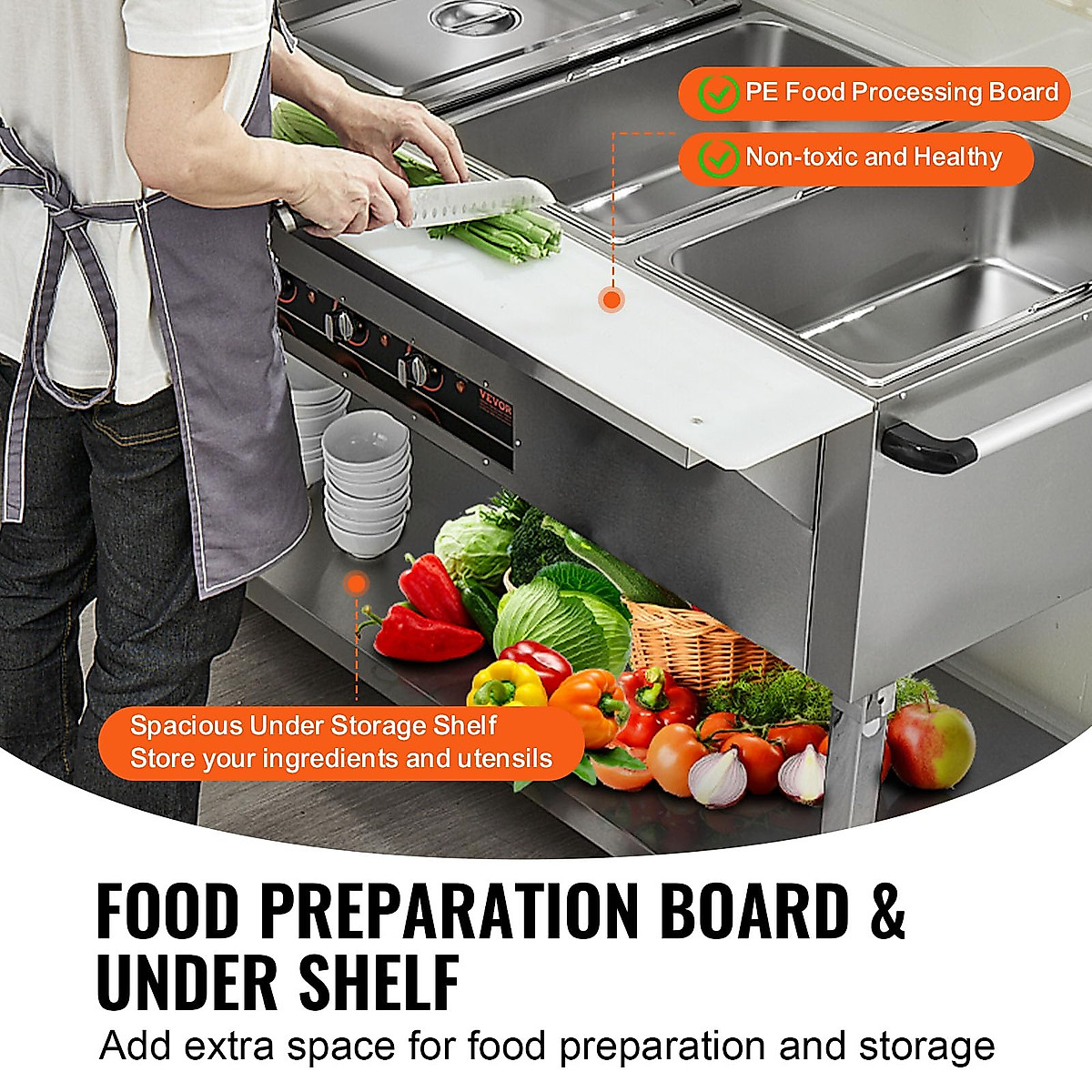 VEVOR 5-Pan Commercial Food Warmer, 5 x 20.6QT Electric Steam Table, 3750W Professional Buffet Catering Food Warmer with 4 Wheels (2 Lockable), Food Grade Stainless Steel Server for Party Restaurant