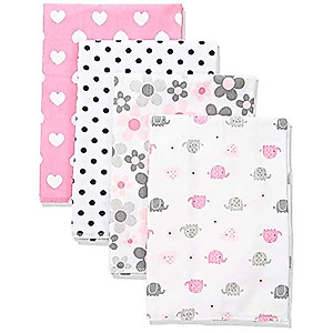 Gerber Unisex-Baby 4-Pack Flannel Burp Cloth, elephants/flowers, 20" x 14"