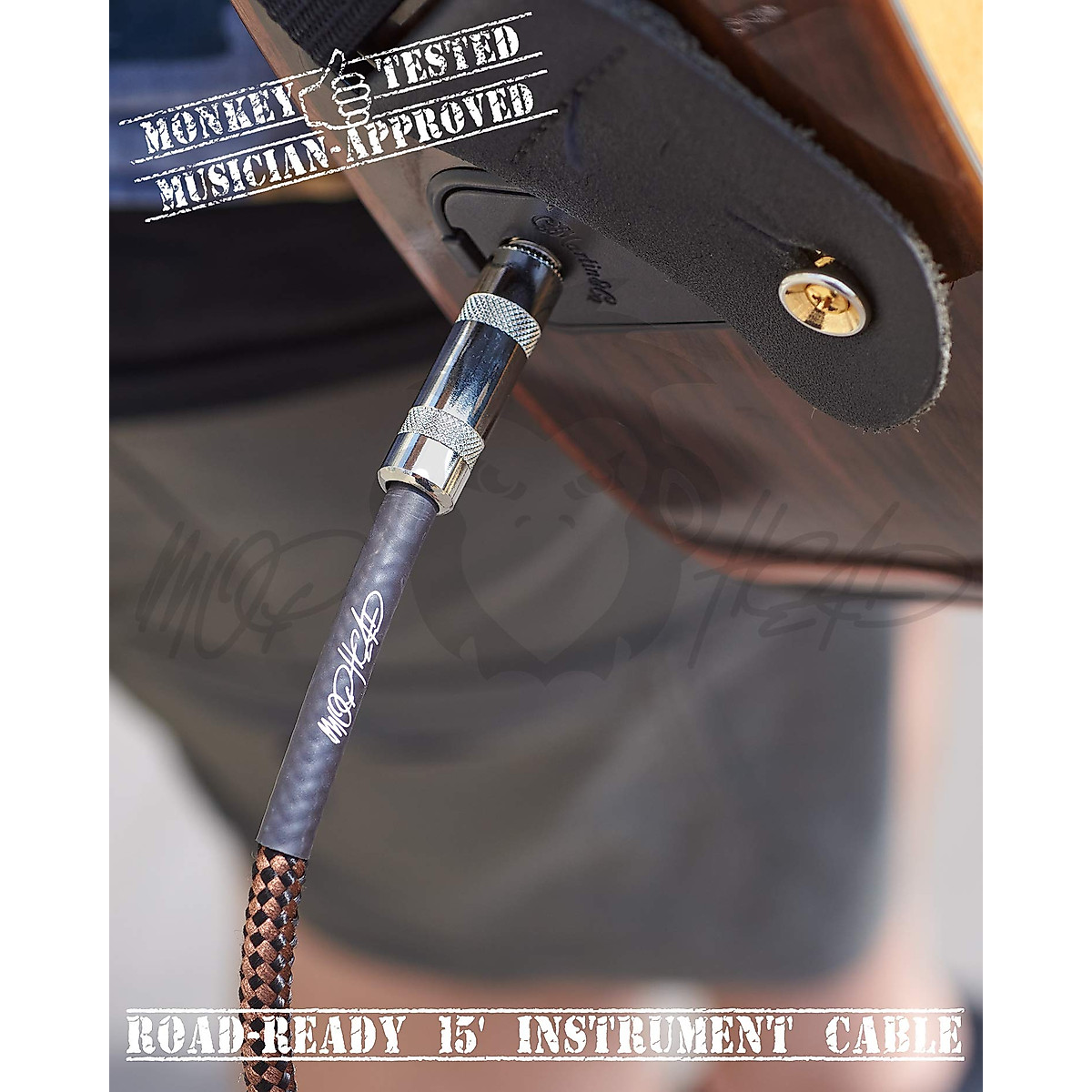 Mophead 15-Foot Guitar Instrument Cable - 1/4 Inch TS to 1/4 Inch TS Pro Grade Double Insulated Tweed Braided for Electric Guitar, Bass, Amp, Keyboard (Brown and Black)