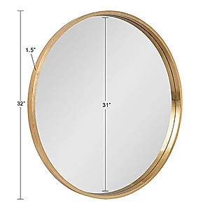 Kate and Laurel Travis Round Wood Wall Mirror, 31.5" Diameter, Gold, Modern Glam Wall Décor Accent