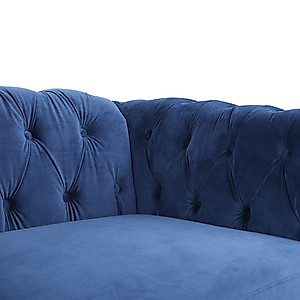 LEVNARY Three-Seat Velvet Sofa, Large Sofa Classic Tufted Chesterfield Settee Modern 3 Seater Couch Furniture Tufted Back for Living Room, Blue