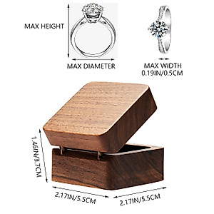 COSISO Square Solid Wood Double Ring Box Case for Wedding Ceremony Engagement Proposal,Wooden Ring Holder for 2 Rings (Beige Inner)
