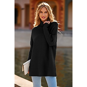 PRETTYGARDEN Women's Fall Oversized Turtleneck Sweater Casual Long Sleeve Chunky Knit Pullover Winter Tops Blouse (Black,Large)