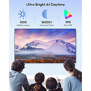 1000ANSI/13000Lm Outdoor Projector in Daylight,4K Smart Projector Apps Steaming Video, Ultra HD Home Theater Movie Projector 5G WiFi Bluetooth for iPhone Laptop,Android 9.0,2+16G Memory,LAN,HDMI USB