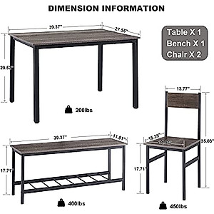 Dining Room Table Set,Kitchen Table and 2 Chairs with Bench,Wood Breakfast Table Set with Storage Racks for Small Space,Apartment,Dining Room, Home Office