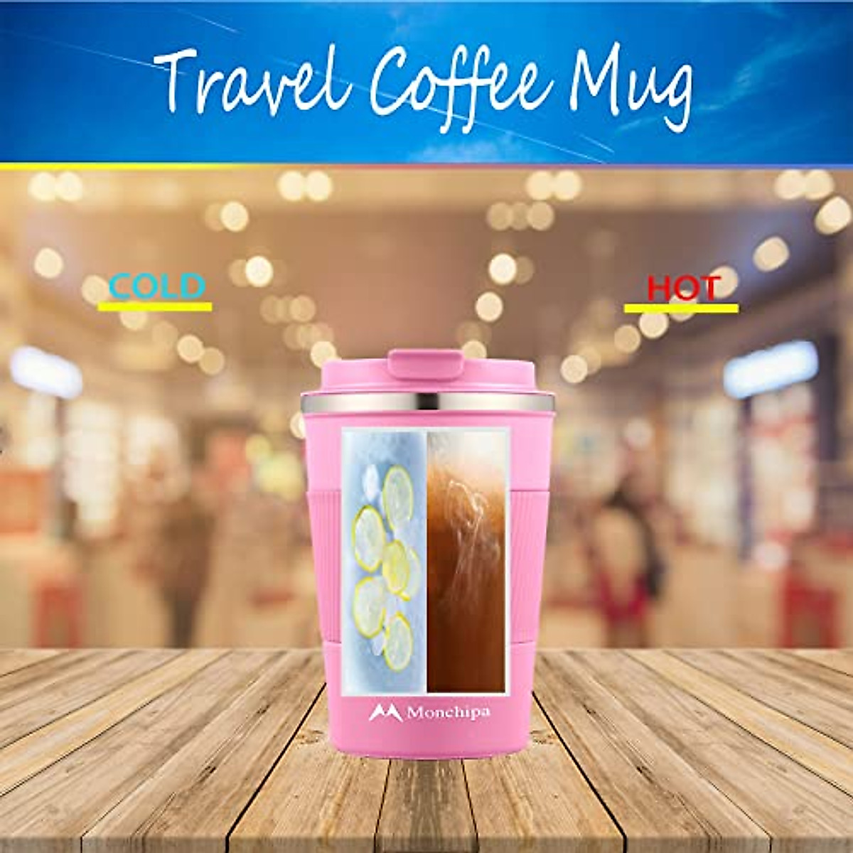 Travel Coffee Mug-12oz, Stainless Steel Coffee Cups, Double Wall thermos with Screw Lid - Spill Proof, Reusable Insulated Cup for Cold and Hot Beverages (Pink-12oz)