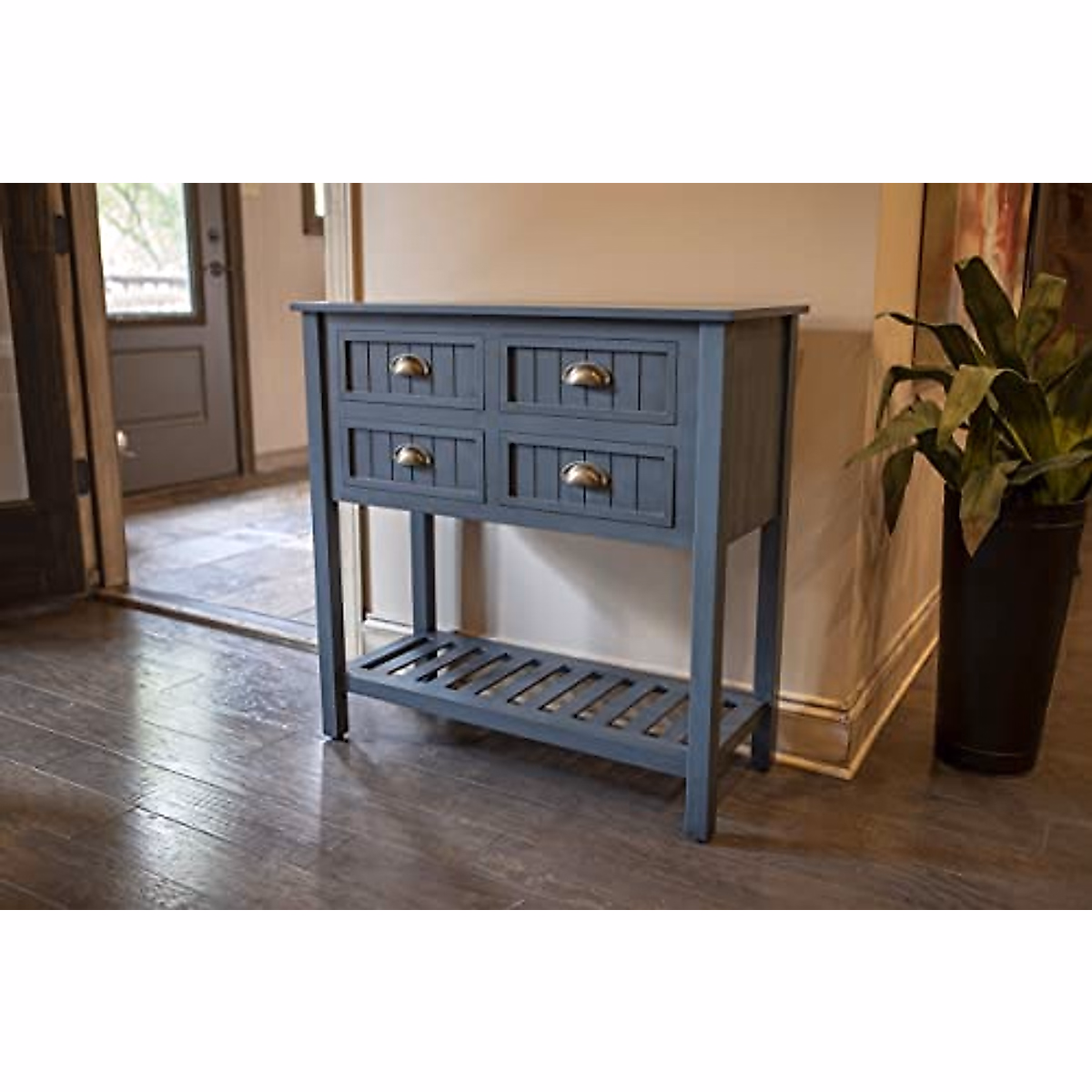 Decor Therapy Bailey Bead Board 4-Drawer Console Table, Antique Navy