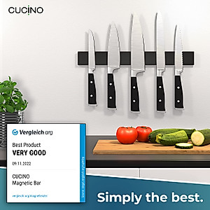 CUCINO Magnetic Knife Holder for Wall 16" No Drilling incl. Self Adhesive Tape - Extra strong Knife Holder - Awarded Knife Magnetic Strip - Made of Stainless Steel - black