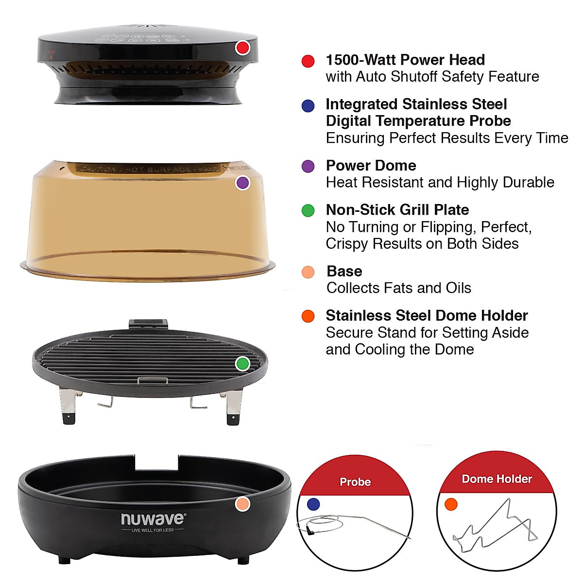 Nuwave Primo Grill Oven PFAS Free Countertop Oven with Convection Top & Grill Bottom, Smart Thermometer, Perfect for Cooking Frozen or Fresh with Surround Heat for Flawless Results