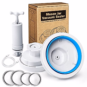 Mason Jar Vacuum Sealer Sealing Kit, Food Vacuum Sealer Food Canning Jar Protector Jars Sealer for Regular & Wide Mouth Mason Jars, Compatible with Vacuum Sealer & Manual Vacuum Pump