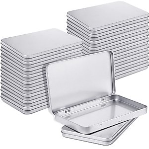 Rectangular Metal Tin Box with Lid Metal Hinged Lid Tin Metal Empty Tin Box Container Silver Storage Tin Box for Watercolor Jewelry Pen Eraser Pill Candy Craft Organize 7 x 4.25 x 0.59''(20 Pieces)