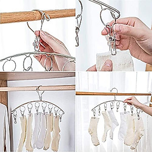 WudTus Clothes Hanger with 10 Clips, Stainless Steel, Windproof, for Drying Socks, Bras, Underwears, Baby Clothes, Hats, Scarfs, Towels, Pants and Gloves (2 Pack)