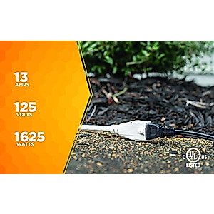 Yard Master 992382 White Patio 40-Foot; 3-Pronged; 16 Gauge Extension Cord; 13 AMPS; 125 Volts; 1625 Watts; Ideal for Use with Outdoor Appliances; Decorative Lights and Holiday Displays