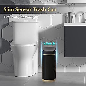 SYNCVIBE Bathroom Small Trash Can 2 Gallon Black Sensor Garbage Can with Lid, Plastic Automatic Trash Bin, Slim Motion Sensor Trash Can, Waterproof Smart Waste Bin for Living Room, Office, Bedroom