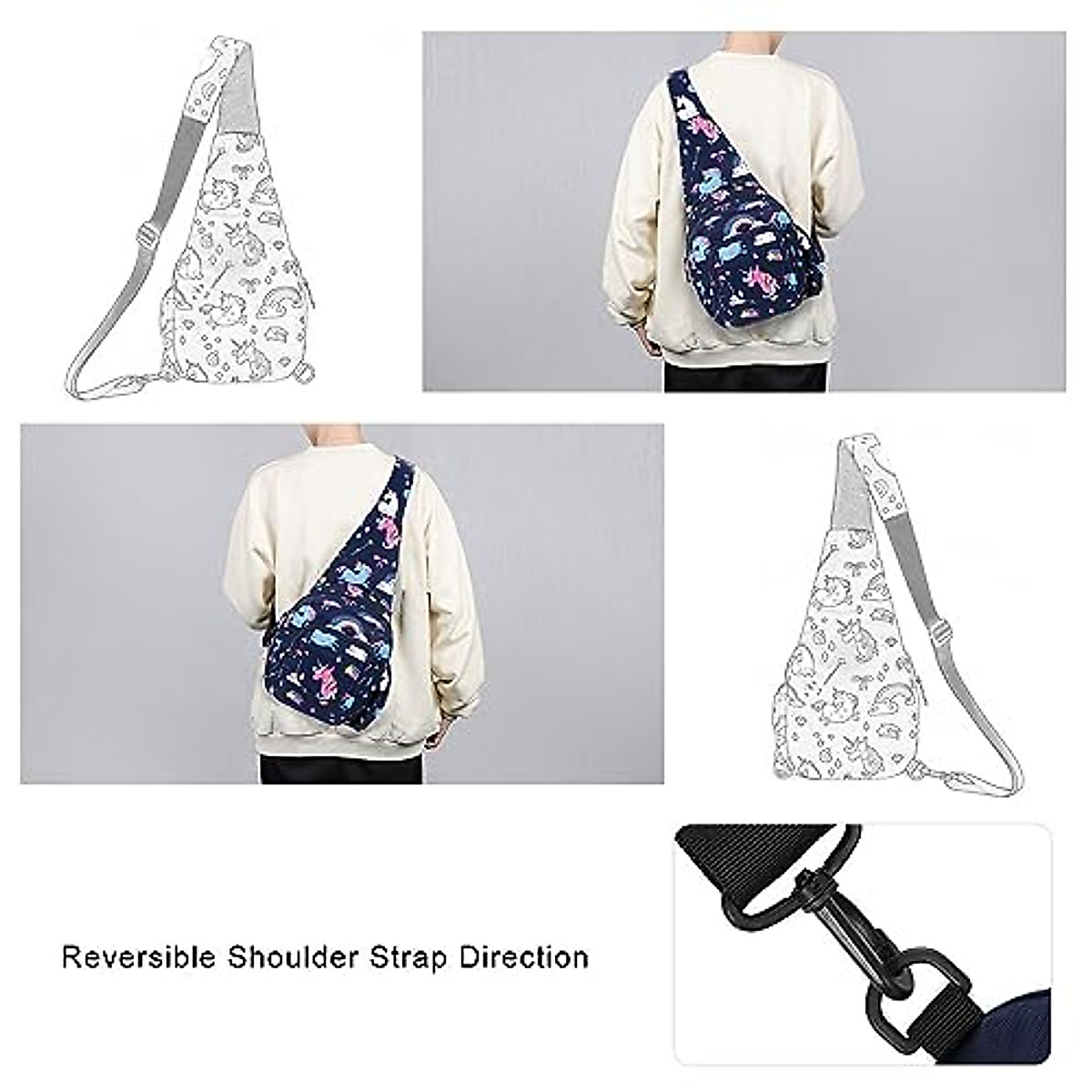 Abberry Unisex Sling Bag Small Crossbody Shoulder Backpack Outdoor Casual Back Pack for Adult(Unicorn)