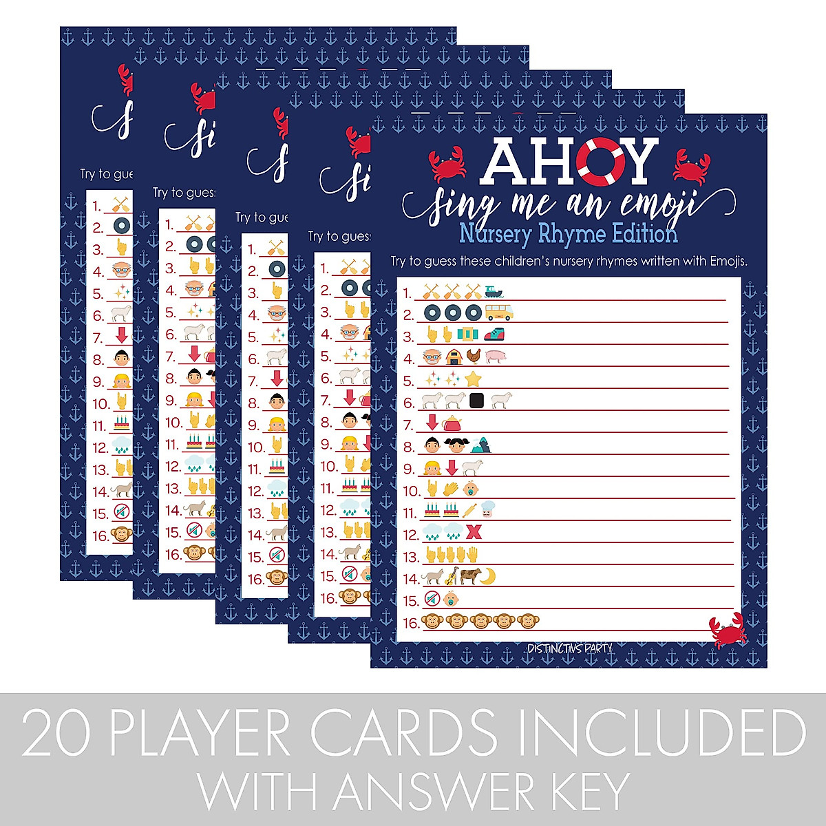 DISTINCTIVS Ahoy It's a Boy Baby Shower Emoji Game, Nautical Little Sailor - 20 Count