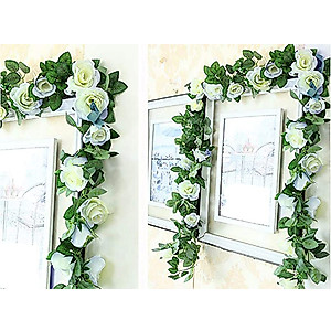 LNHOMY Lannu 2PCS 15 FT Artificial Rose Vine Garland Flowers Fake Flower Plants for Wedding Home Garden Party Hotel Decor, (Cream)