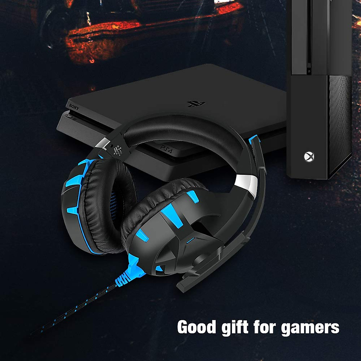 Gaming Headset for Xbox One, PS4, PC, Y-Team Gaming Headphone with Noise Cancelling Mic, 3D Stereo Surround Sound, Soft Earmuff, LED Light Compatible Mac, Laptop, Switch, PS3(Blue)
