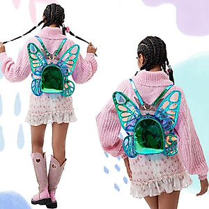 ENJOININ Women's Laser Holographic Backpack Butterfly Angel Wings Casual Daypack Shoulder Bag
