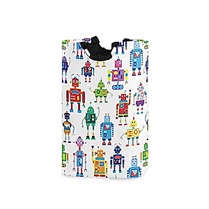 Laundry Hamper Basket Cute Robots Collapsible Nursery Storage Bin Waterproof Clothing Baskets for Home Bedroom Bathroom Washing Room
