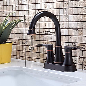 VALISY Lead-Free 2-Handle Oil Rubbed Bronze Bathroom Sink Faucet, 360° Swivel High-Arc Spout 4 Inch Centerset Bath Lavatory Vanity Faucets Set for Bathroom Sinks with Pop-up Drain & Water Hoses