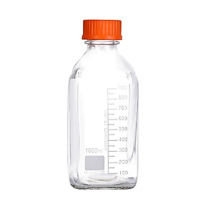 Moonetto 4 Pieces 1000ml Lab Square Graduated Glass Media Storage Bottle with GL45 Polypropylene Orange Cap