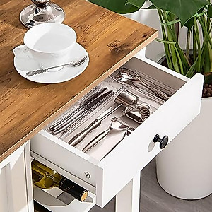 4 EVER WINNER Kitchen Island Cart on Wheel with Storage, 31" Farmhouse Island Table with Storage Drawer & Cabinet, Adjustable Shelf, Wine Rack,Rolling Small White Kitchen Coffee Cart for Dining Room