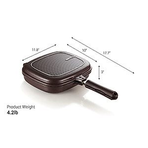 Happycall Titanium Nonstick Double Pan, Omelette Pan, Flip Pan, Square, Dishwasher Safe, PFOA-free, Brown (Jumbo Grill)
