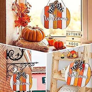 Fall Pumpkin Welcome Sign Thanksgiving Pumpkin Wood Hanging Sign Autumn Front Door Wood Signs for Fall Party Thanksgiving Harvest Home Decor