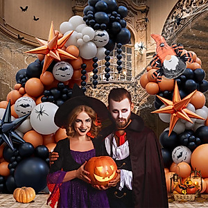 Wecepar 149pcs Halloween Balloon Garland Arch Kit Black Orange Sand White Balloon with Spider Elves and Moon Cat Foil Balloons for Birthday Halloween Day Party Decorations
