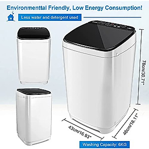 Portable Washing Machine Nictemaw 15.6Lbs Capacity Portable Washer with Drain Pump, 1.7Cu.ft Full-Automatic Compact Washer with 10 Programs 8 Water Level Selections/LED Display Ideal for Home/Apartment/RV/Dorms